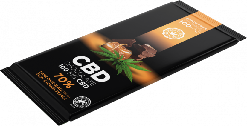 CBD Dark Chocolate with Salty Caramel Pearls (100 mg CBD), 100 g