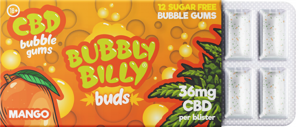 Bubbly Billy Buds Mango Flavoured Chewing Gum (36 mg CBD), 17 g
