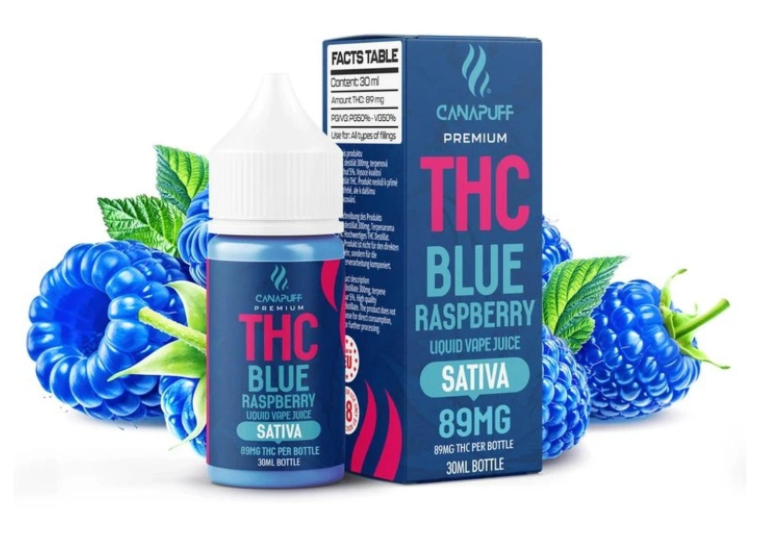 CanaPuff THC+ liquid Blue Raspberry, 89 mg, 30 ml